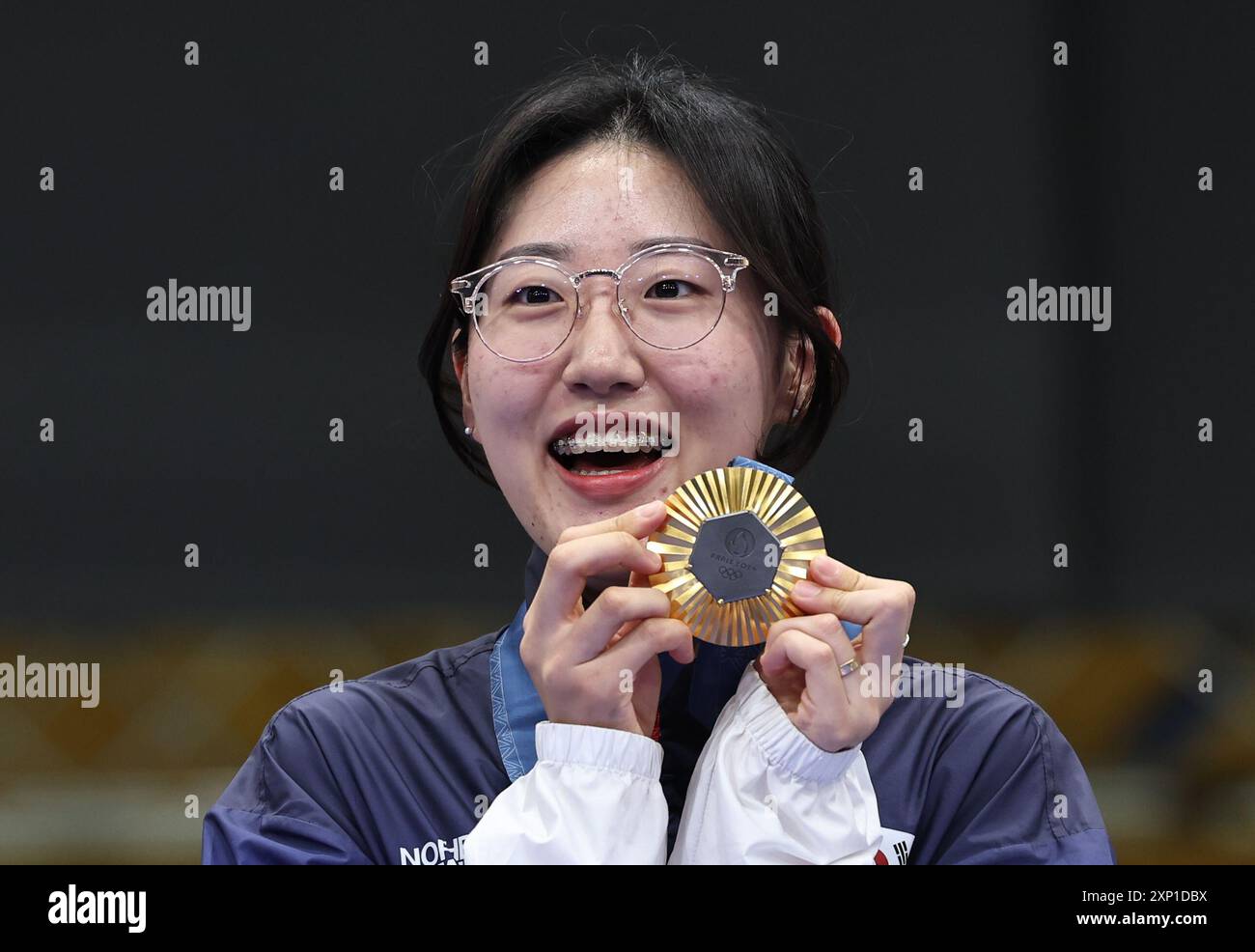 Chateauroux, France. 3rd Aug, 2024. Gold medalist Yang Jiin of South Korea attends the awarding ...