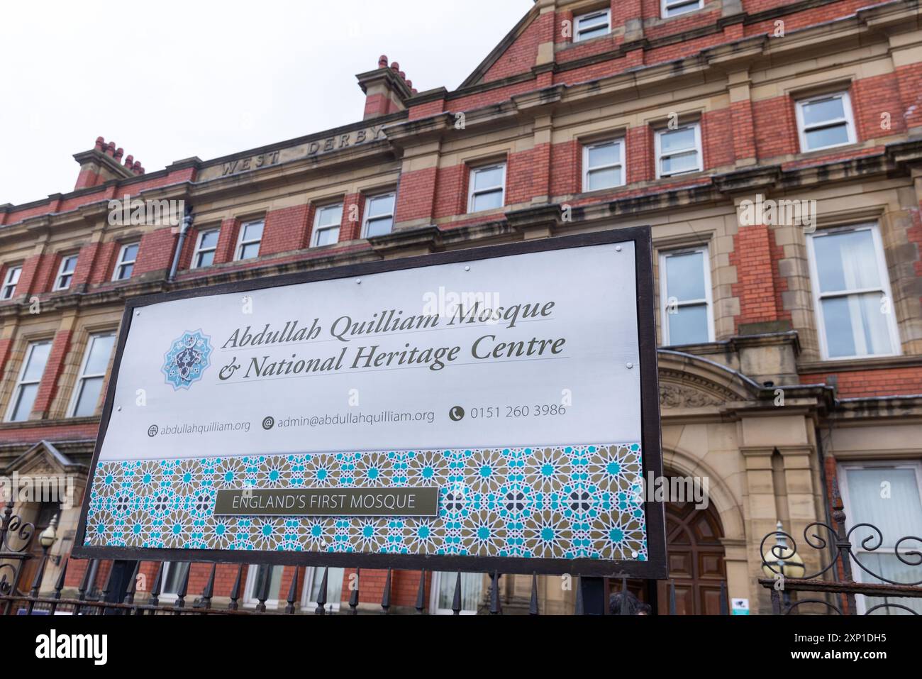Liverpool, UK. 02 AUG, 2024. Sign outside Abdullah Quilliam mosque as ...
