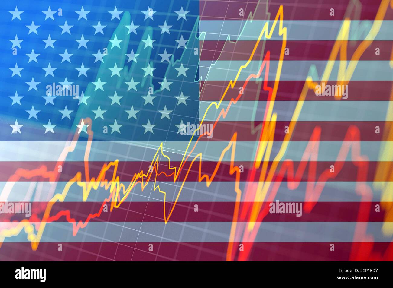 Flag of the United States of America and stock market indicators ...