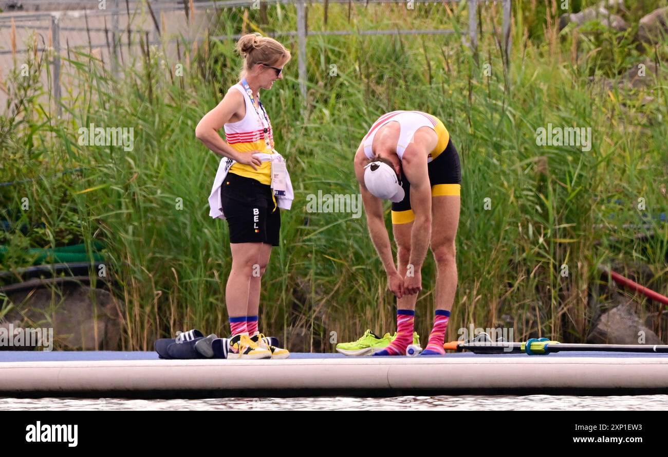 Paris, France. 03rd Aug, 2024. Belgian rower Tim Brys pictured after the final of the men's ...