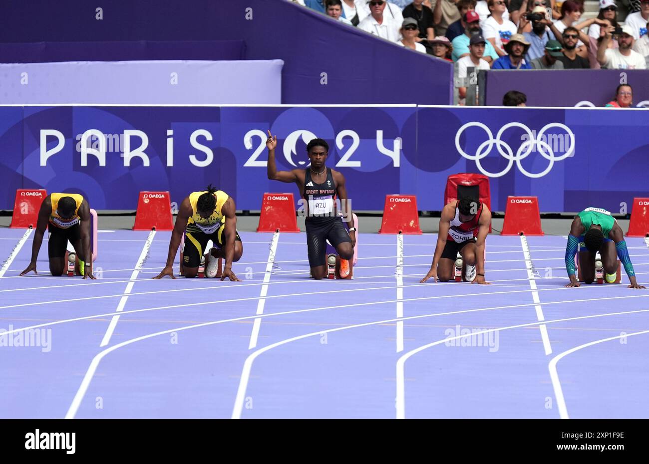 Great Britain's Jeremiah Azu before being disqualified ahead of the men ...