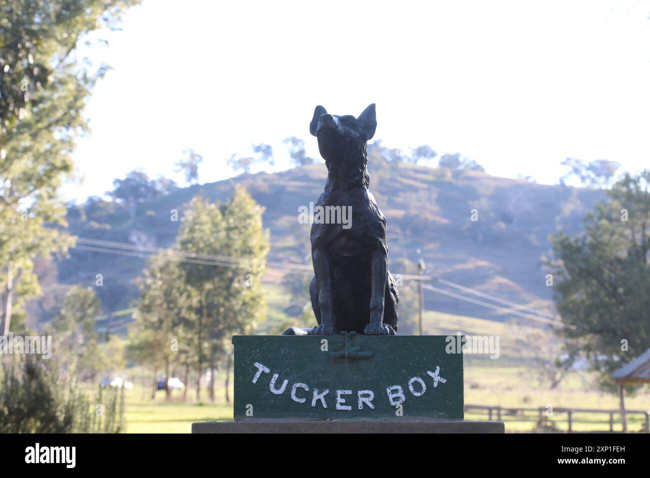 Dog on the Tuckerbox statue, near Gundagai, NSW, Australia Stock Photo ...