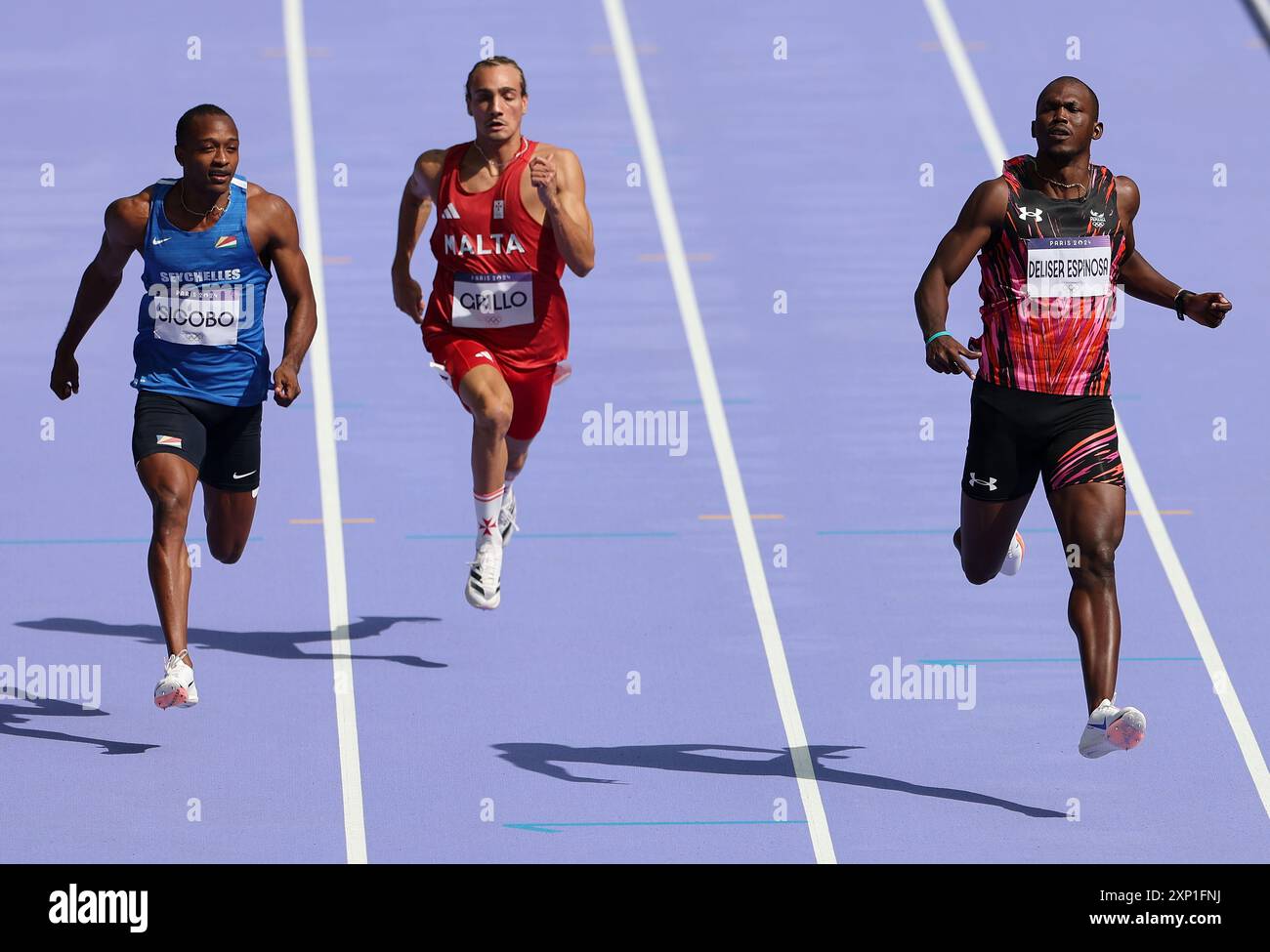 Paris, France. 3rd Aug, 2024. Dylan Sicobo of Seychelles, Beppe Grillo ...