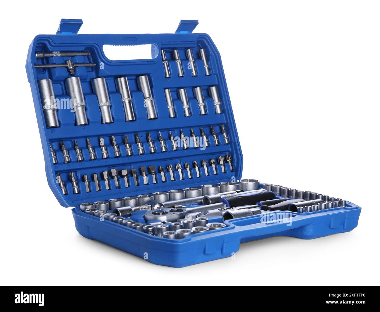 Set of auto mechanic's tools in box isolated on white Stock Photo - Alamy