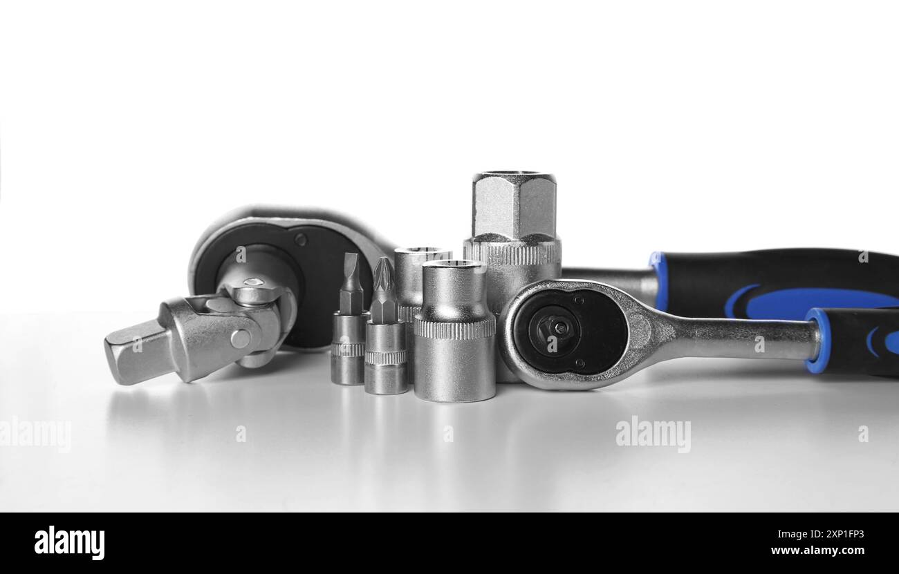 Set of auto mechanic's tools on white background Stock Photo - Alamy