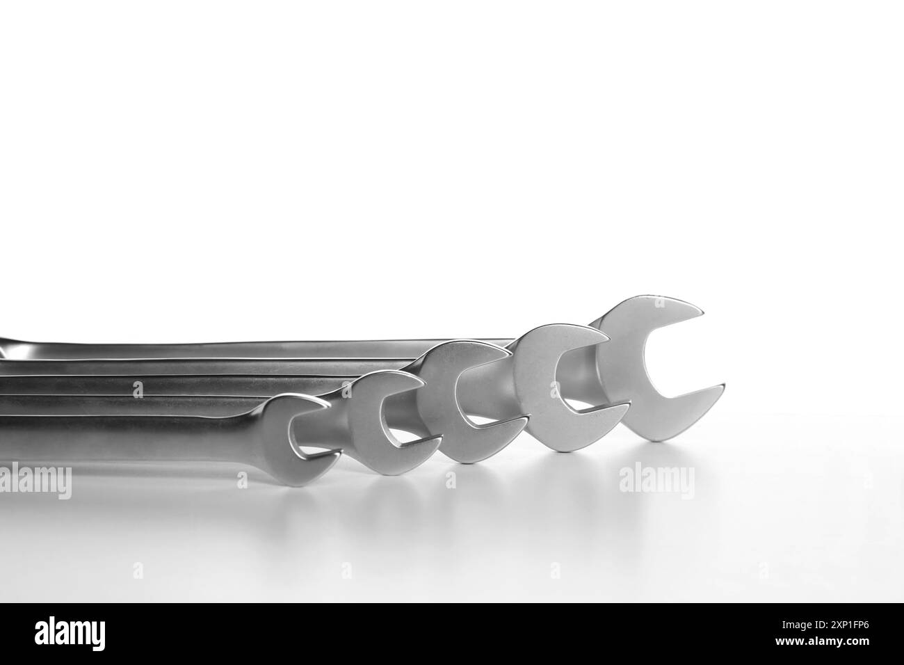 Set of ratcheting wrenches on white background. Auto mechanic tools ...