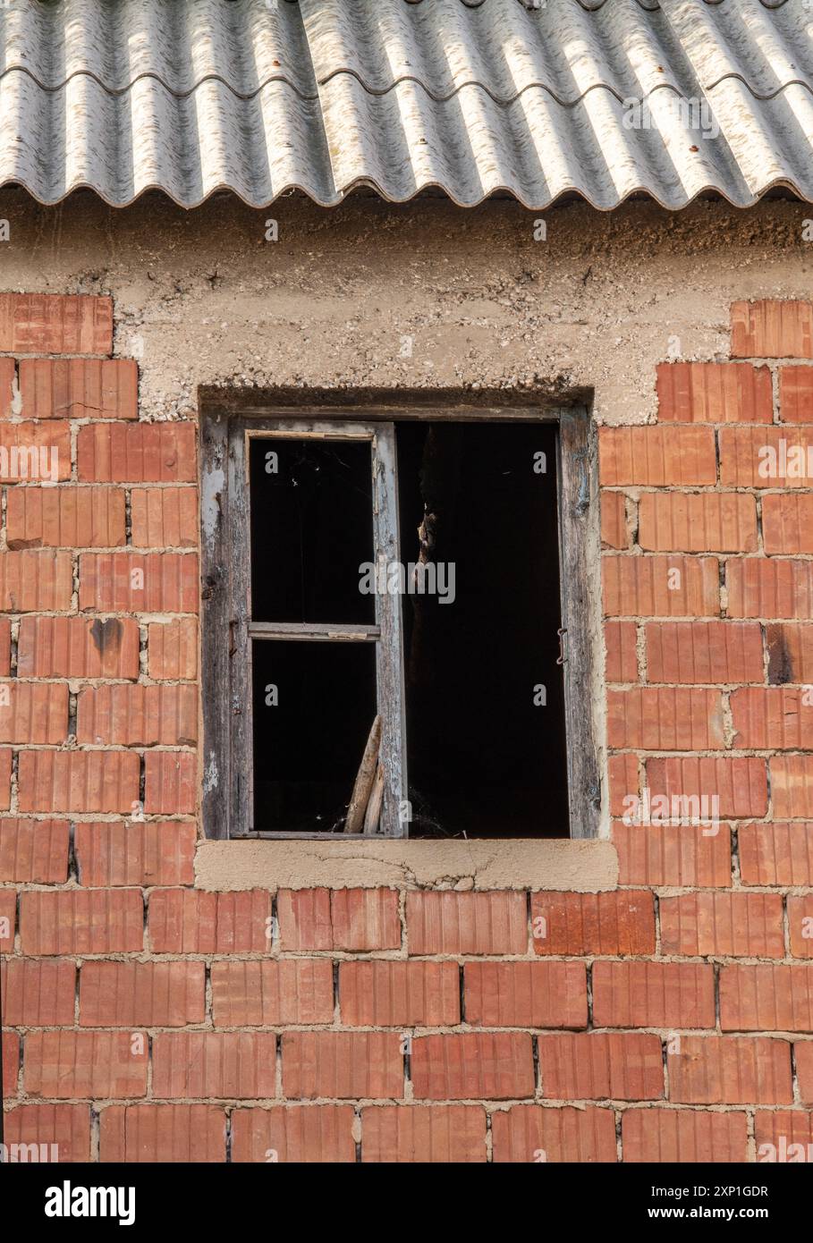 old brick building with a tin roof, dereliction, derelict building ith ...