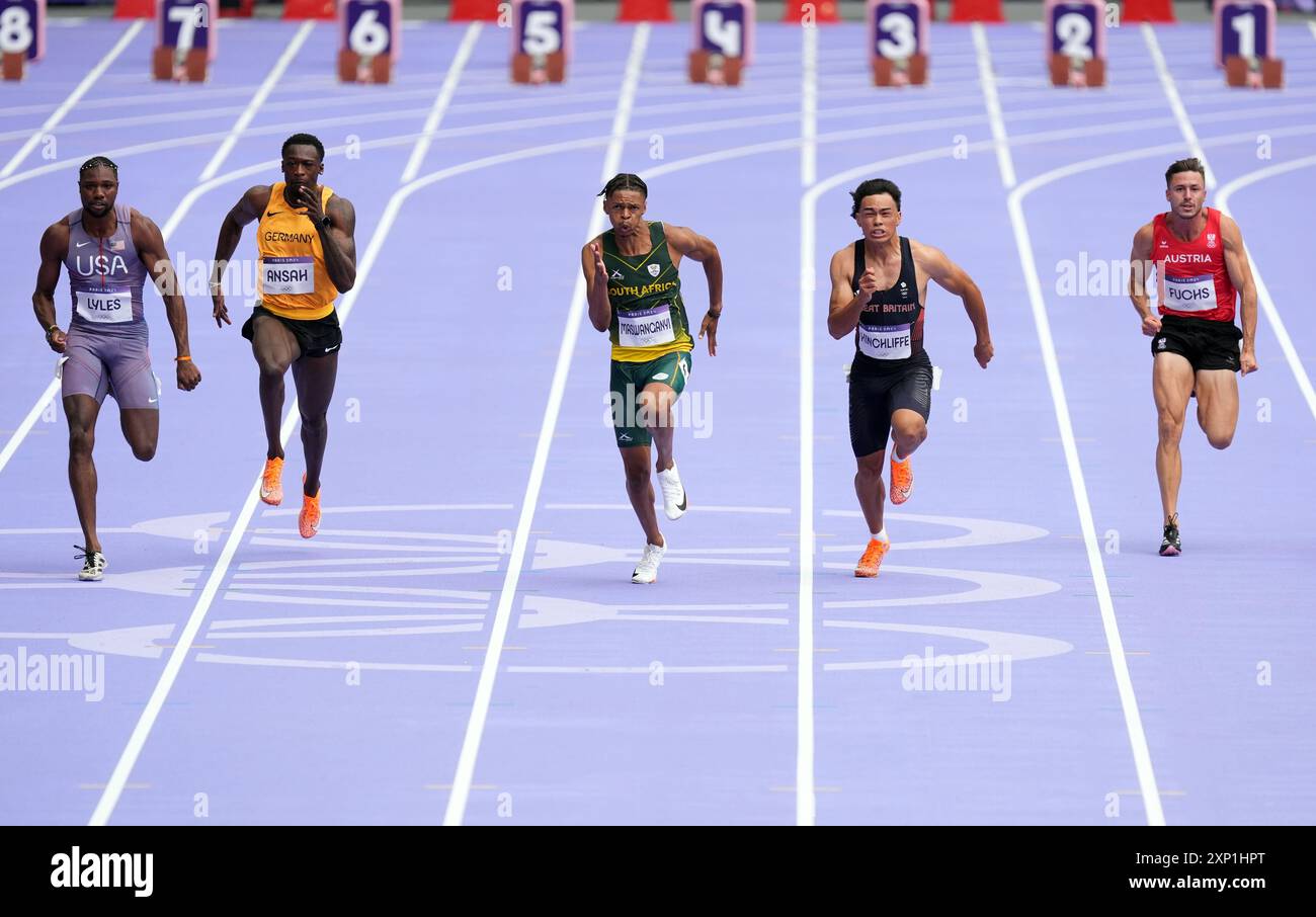 Great Britain's Louie Hinchliffe (second right) during the men's 100m ...
