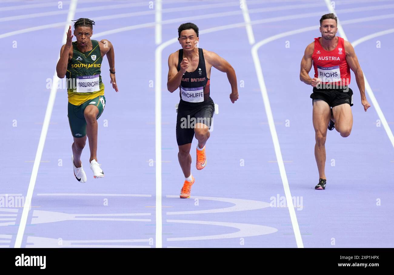 Great Britain's Louie Hinchliffe (centre) during the men's 100m heats ...