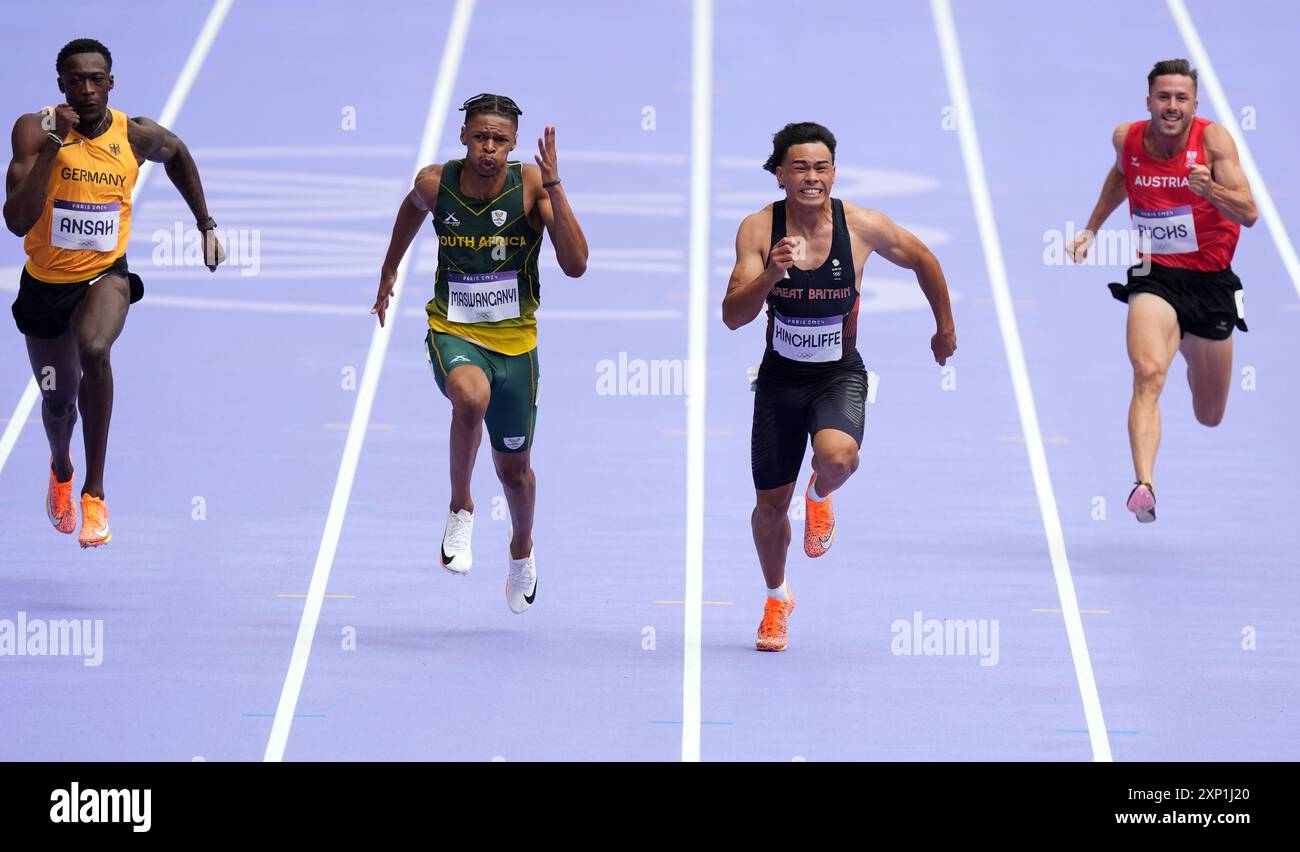 Great Britain's Louie Hinchliffe (second right) during the men's 100m ...