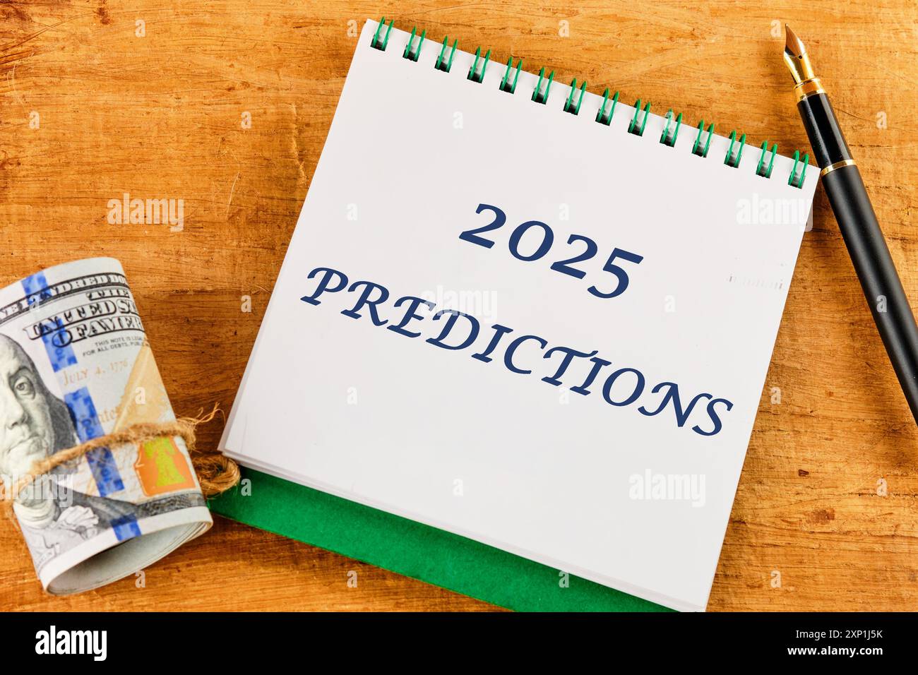 Text 2025 predictions on a blank sheet of notepad against a papyrus ...