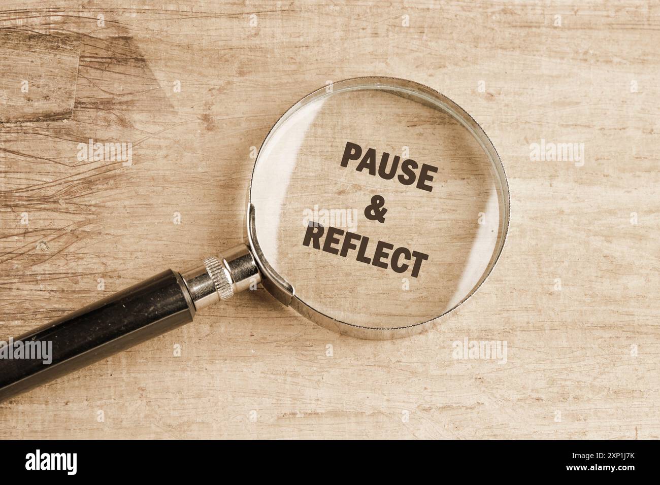Conceptual pause and reflect symbol. Pause and reflect words written ...