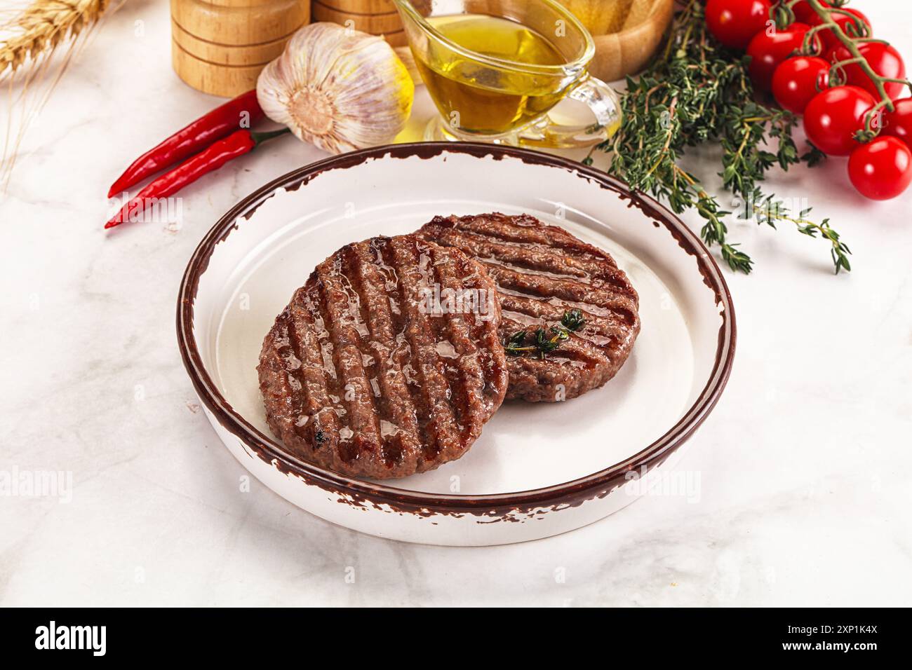Grilled beef minced meat cutlet for burger Stock Photo - Alamy