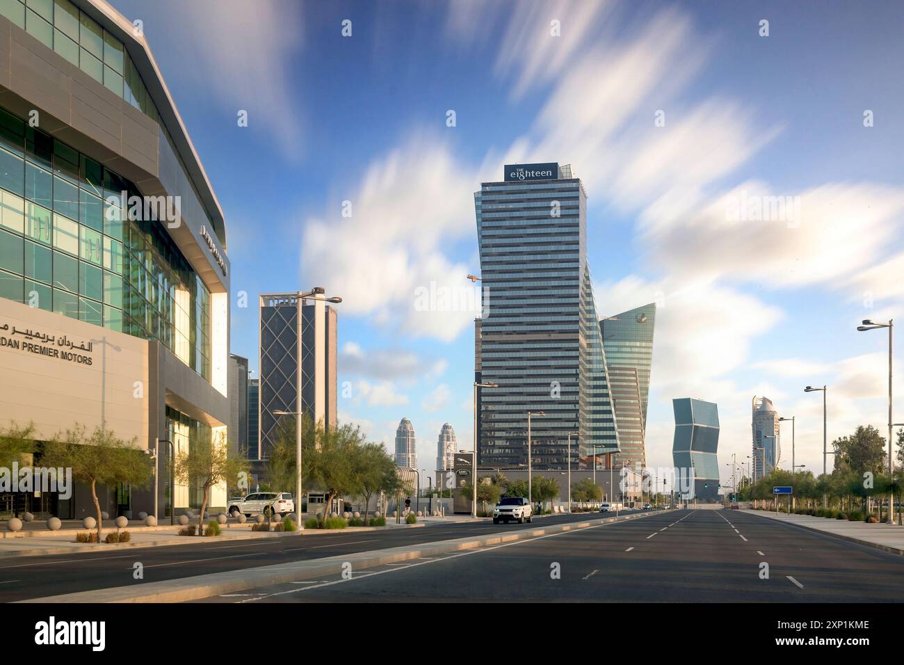 Katara buildings view from Lusail Marina Park. Crescent Tower. Fairmont ...