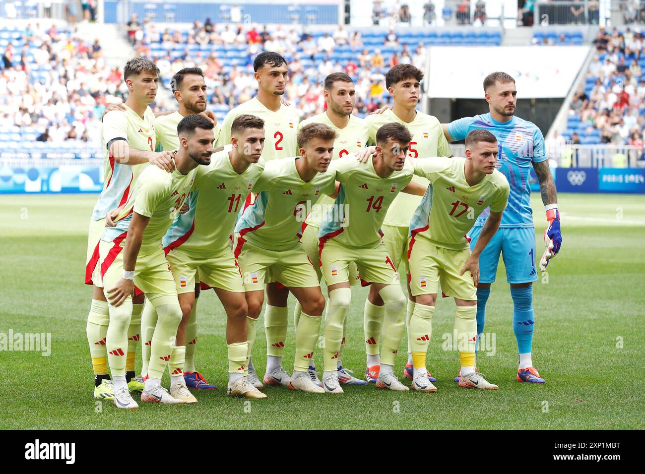 Lyon, France. 2nd Aug, 2024. Spain team group line-up (ESP) Football/Soccer : Paris 2024 Olympic ...