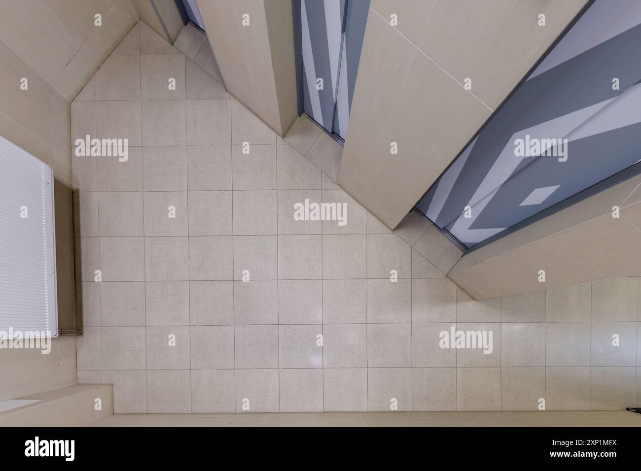 wooden and ceramic floor tiles texture in corridor, view from above ...