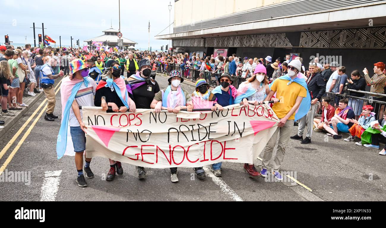 Brighton UK 3rd August 2024 - A Pro Palestine protest joins the front ...