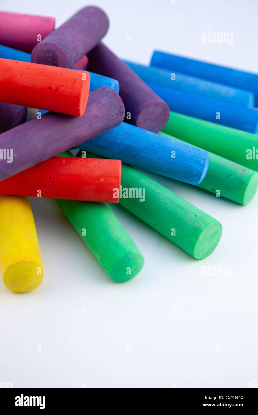 Set of colorful chalks for the board and the street. Drawing chalk ...