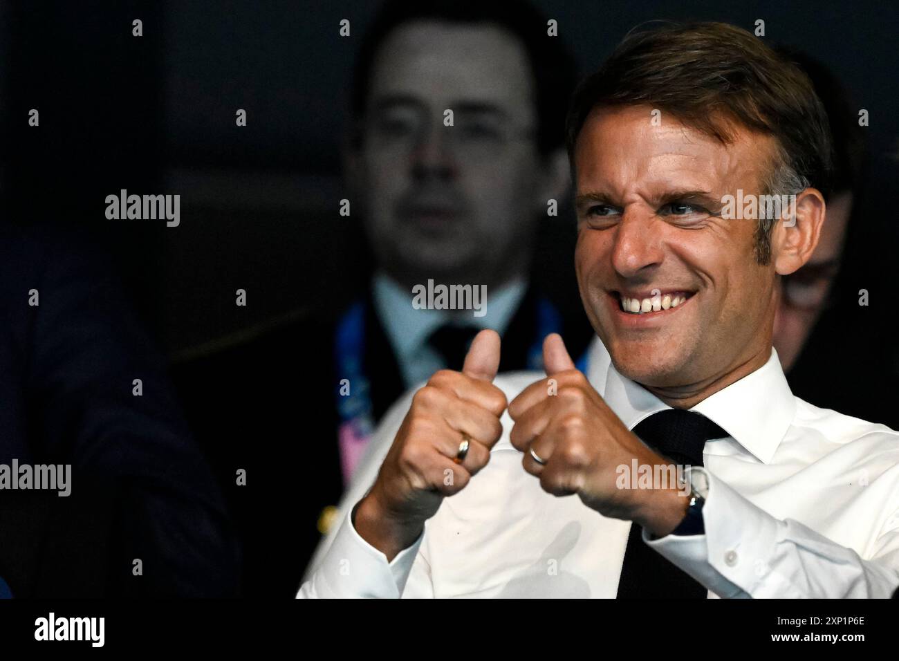 Emmanuel Macron, President of France Republic, attends the Swimming ...