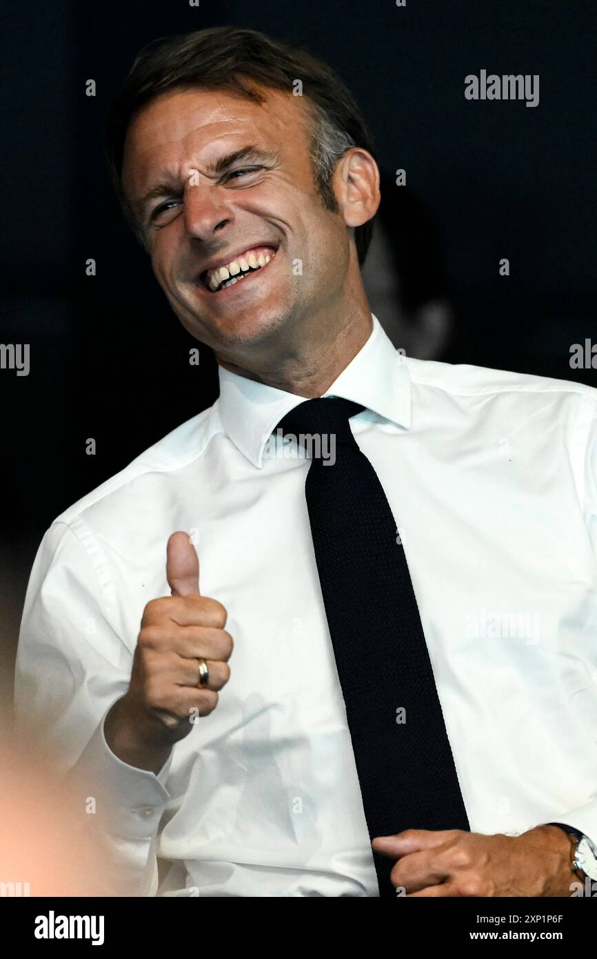 Emmanuel Macron, President of France Republic, attends the Swimming ...