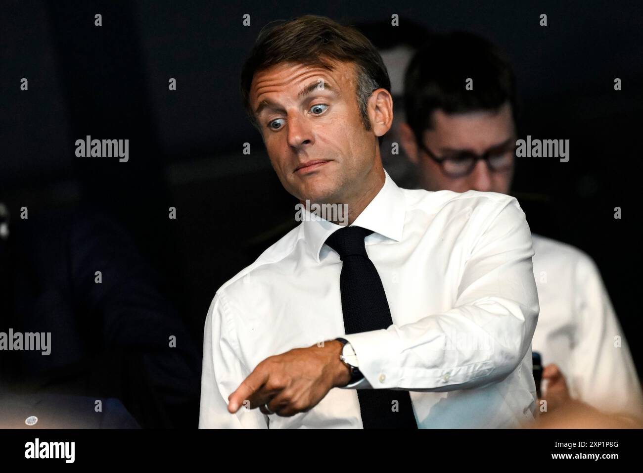 Emmanuel Macron, President of France Republic, attends the Swimming ...