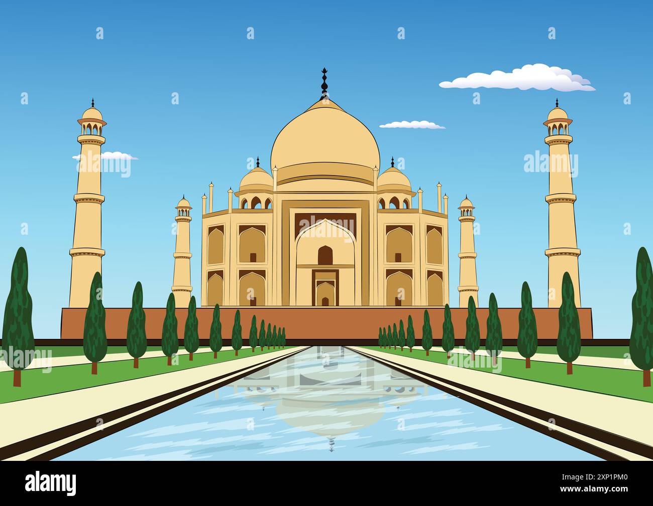 Vector illustration of taj mahal with reflection in water Stock Vector ...