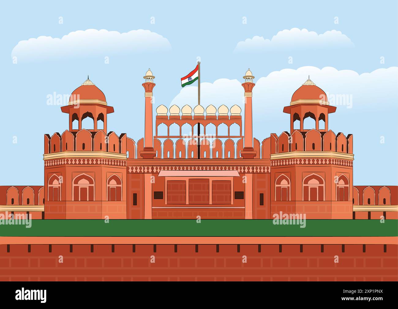 Vector illustration of lal qila new delhi in new delhi, india Stock ...