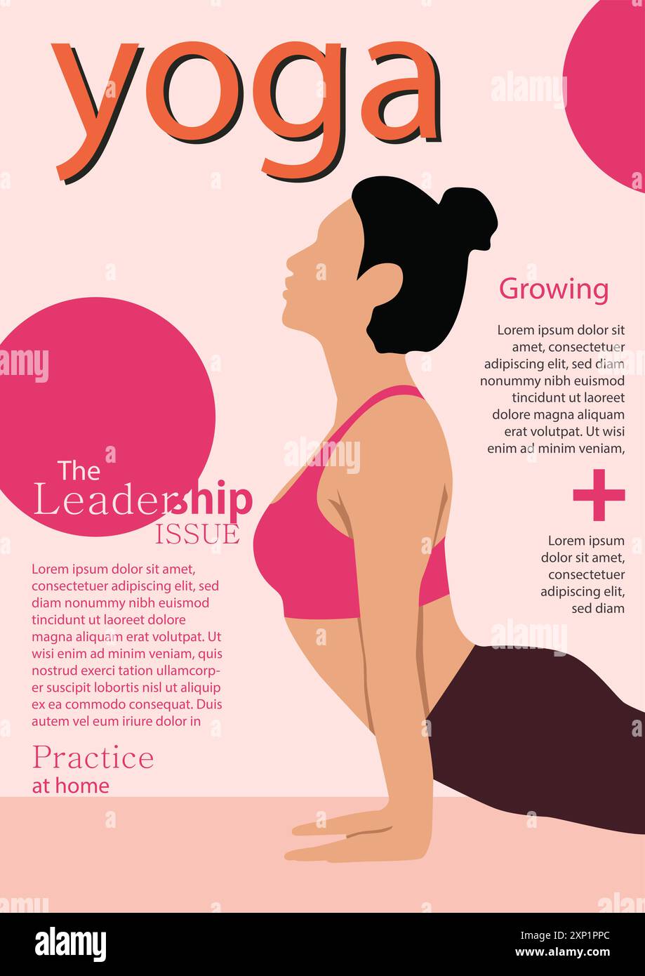 Vector illustration of yoga magazine cover flyer template with ...