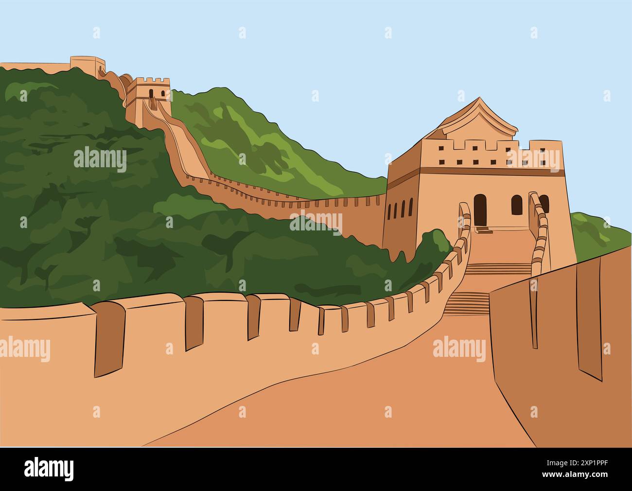 Marvellous nature landscape illustration of great wall of china Stock ...