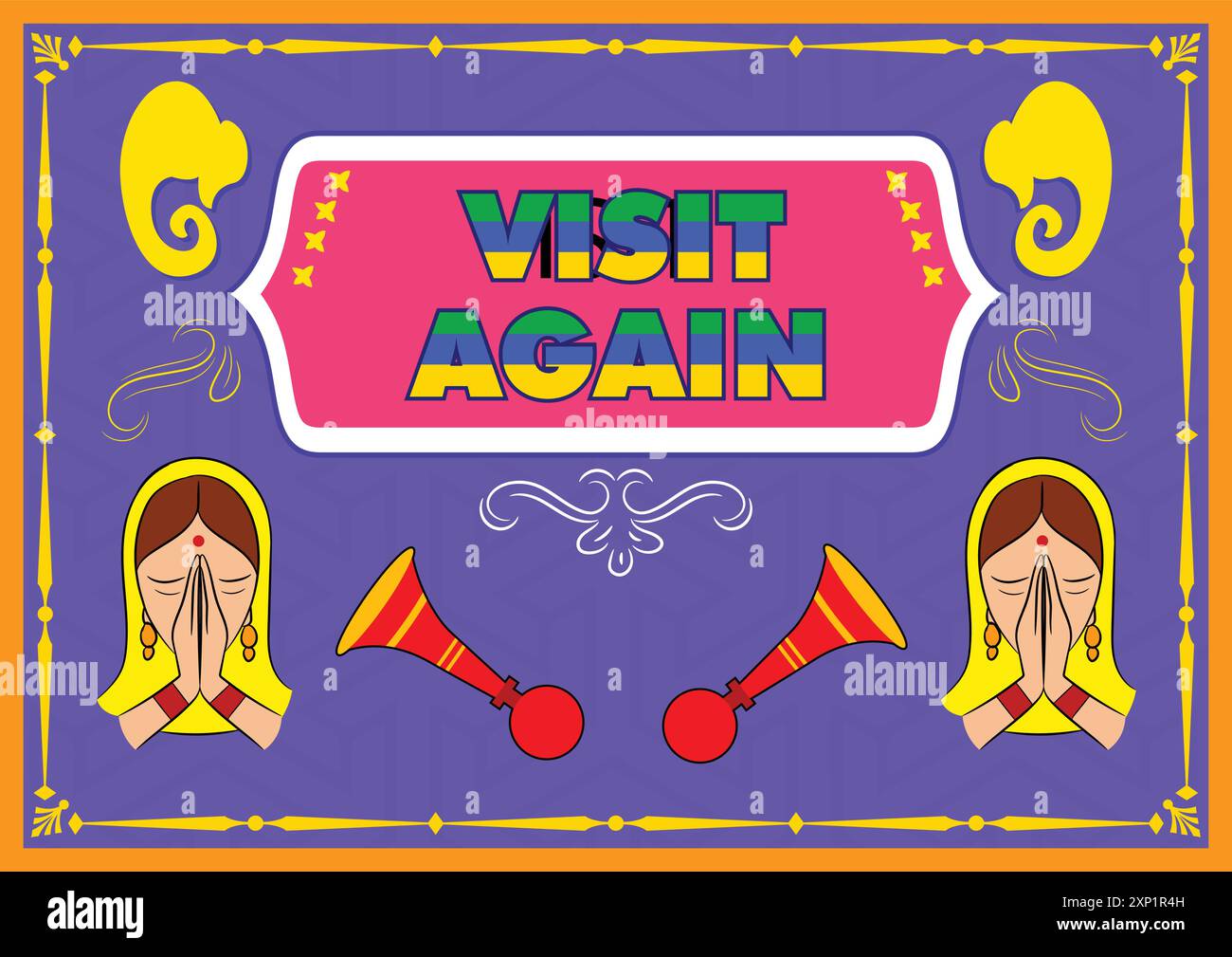 Vector illustration of colorful calligraphy text visit again in artist ...