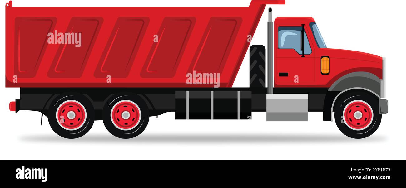 Vector illustration side view of red tipper dump truck Stock Vector ...
