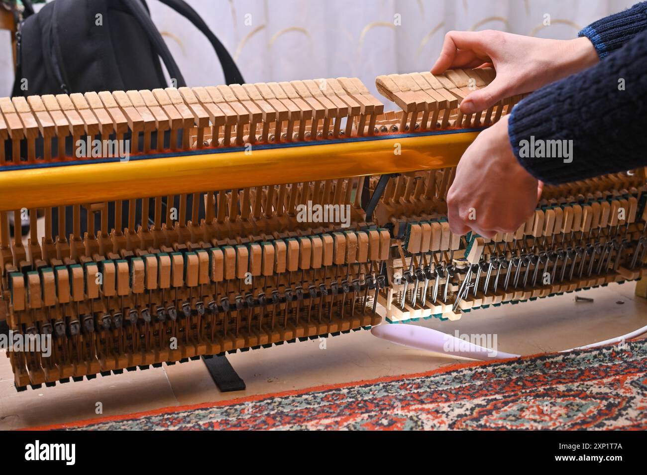 the tuner repairs and adjusts the piano Stock Photo - Alamy
