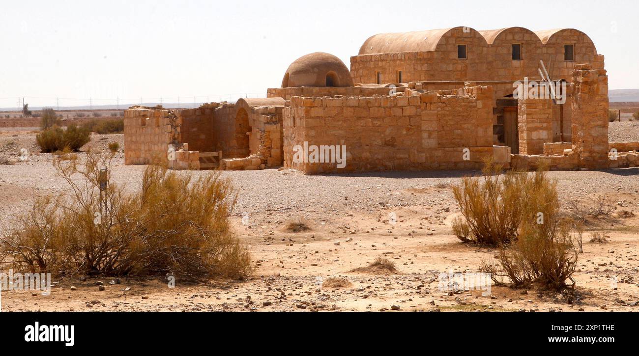 The ancient Umayyad palace of Amra in the Jordanian desert Stock Photo ...