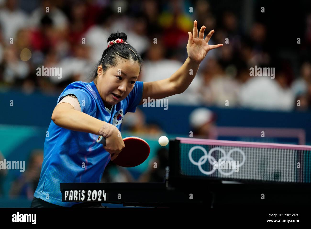 South Korea's Shin Yubin plays against Japan's Hina Hayata during a ...