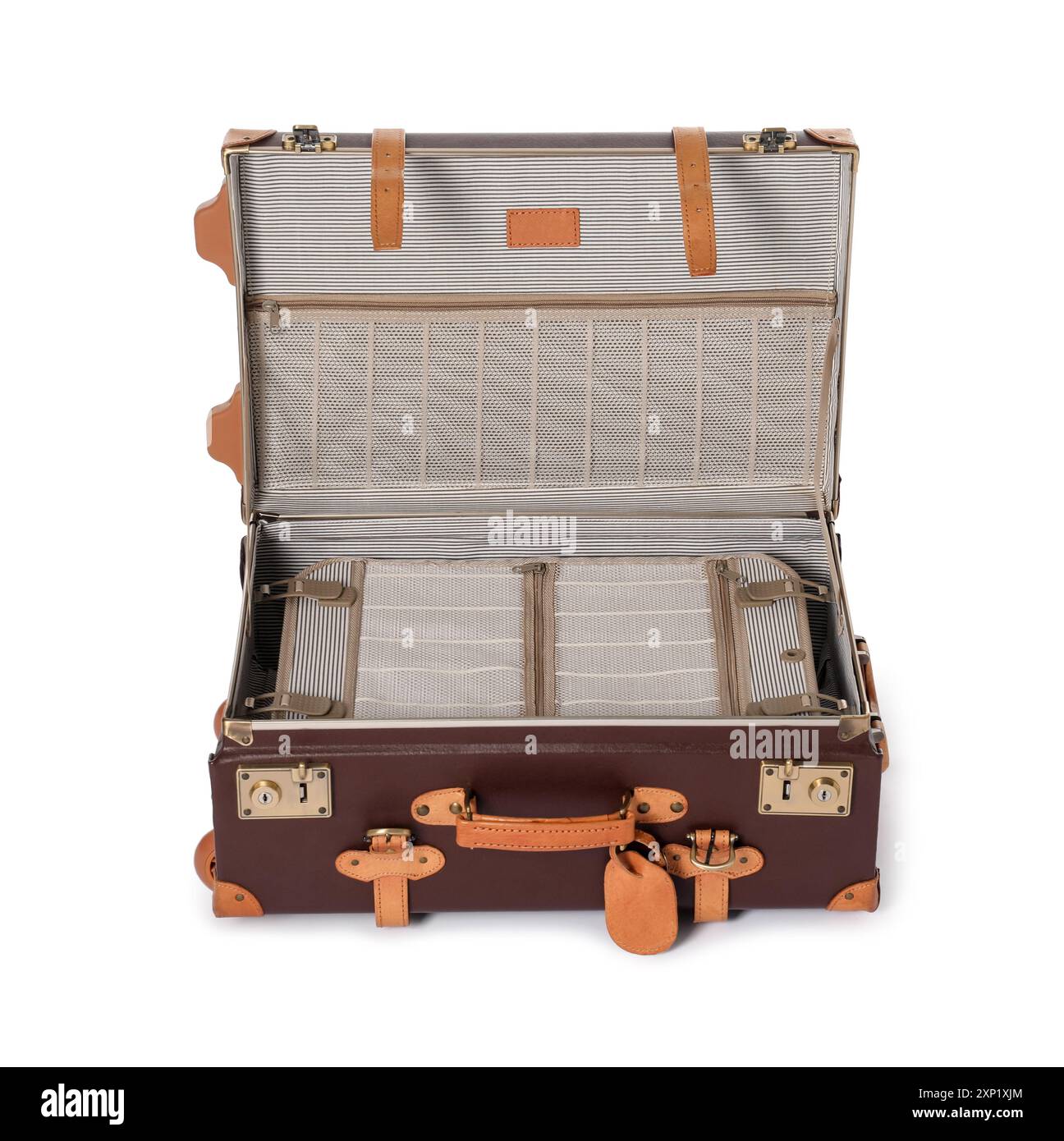 Open empty suitcase for travelling isolated on white Stock Photo - Alamy