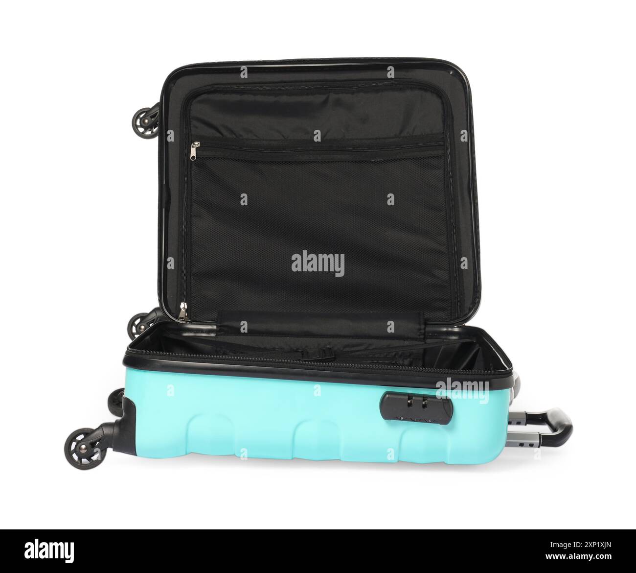 Open empty suitcase for travelling isolated on white Stock Photo - Alamy