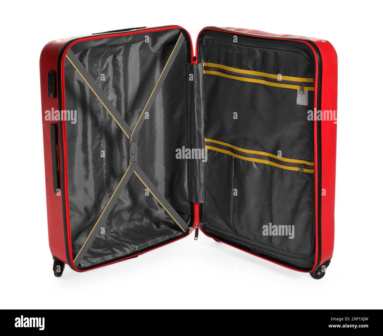 Open empty suitcase for travelling isolated on white Stock Photo - Alamy
