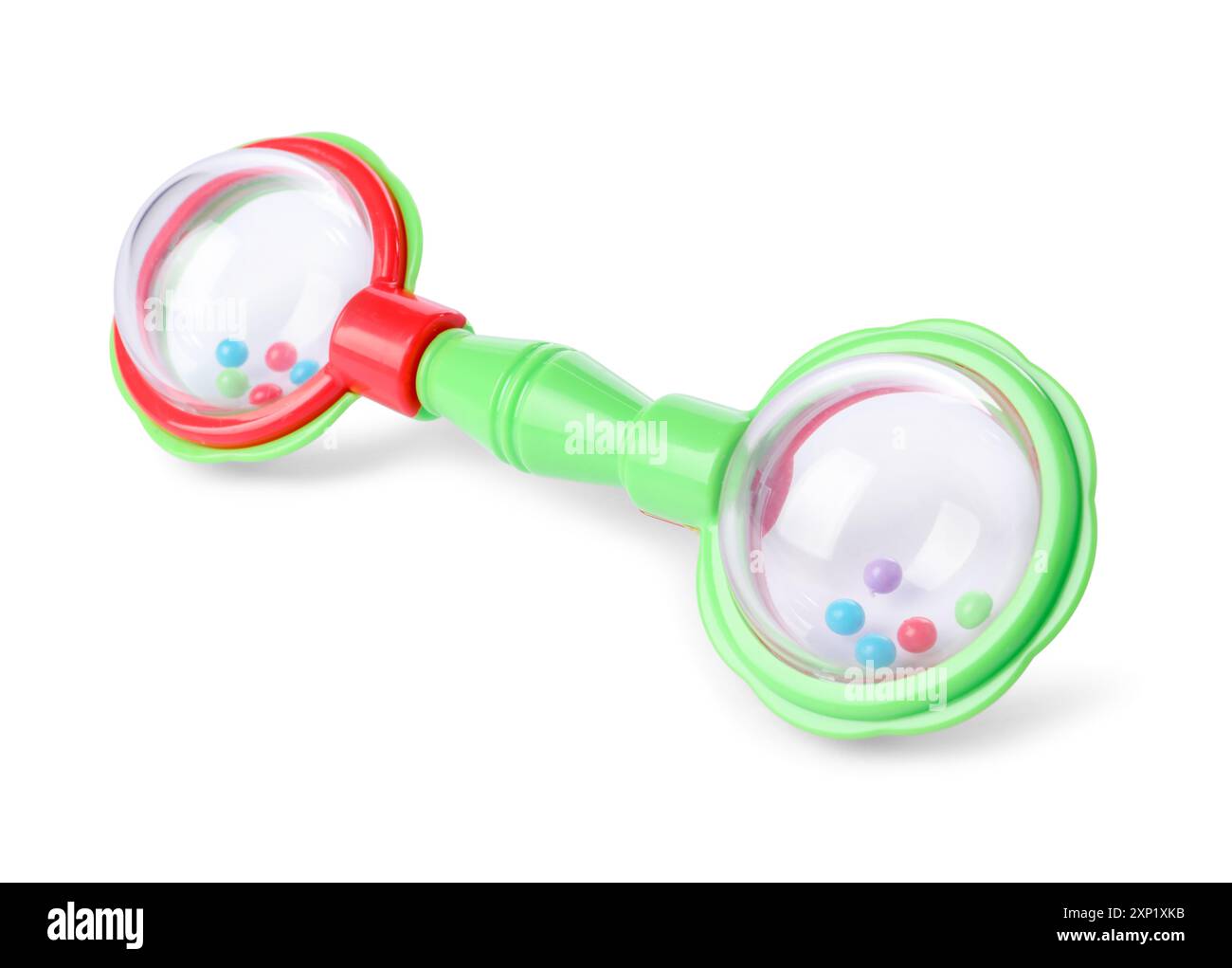Colorful rattle isolated on white. Baby accessory Stock Photo - Alamy