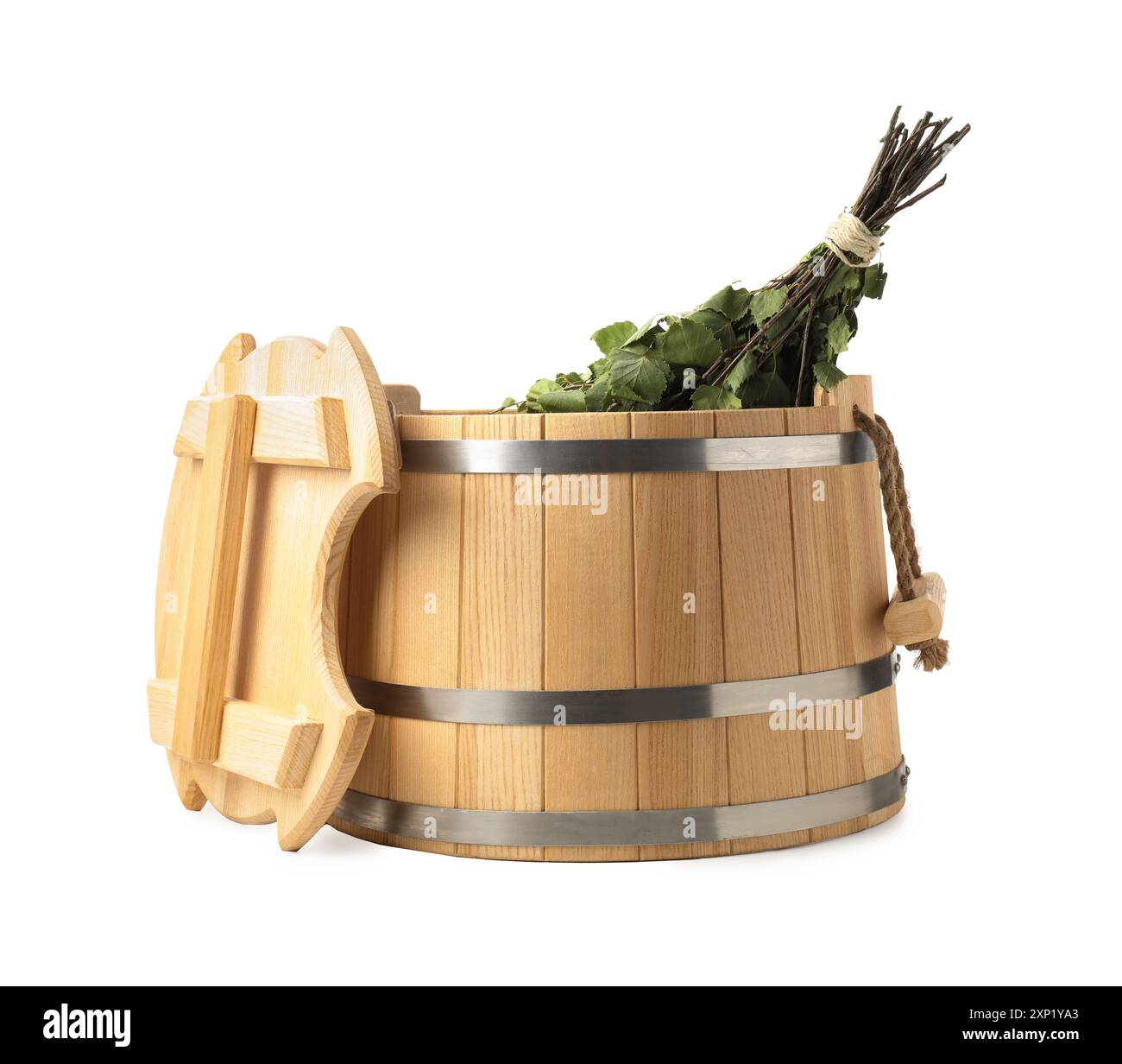 Sauna whisk in bucket isolated on white Stock Photo - Alamy
