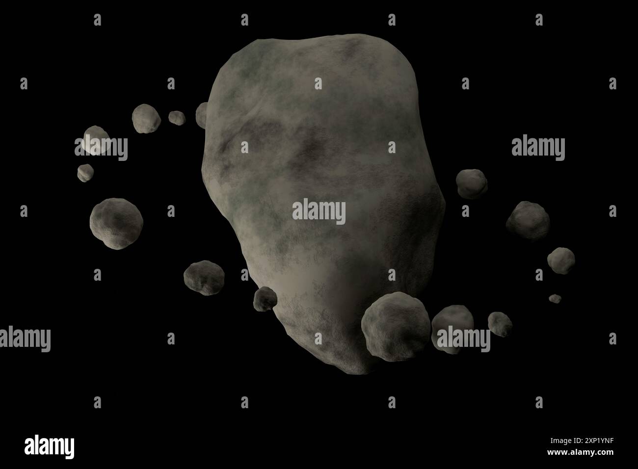 3d render abstract stone planet with glowing circle and satellite in ...