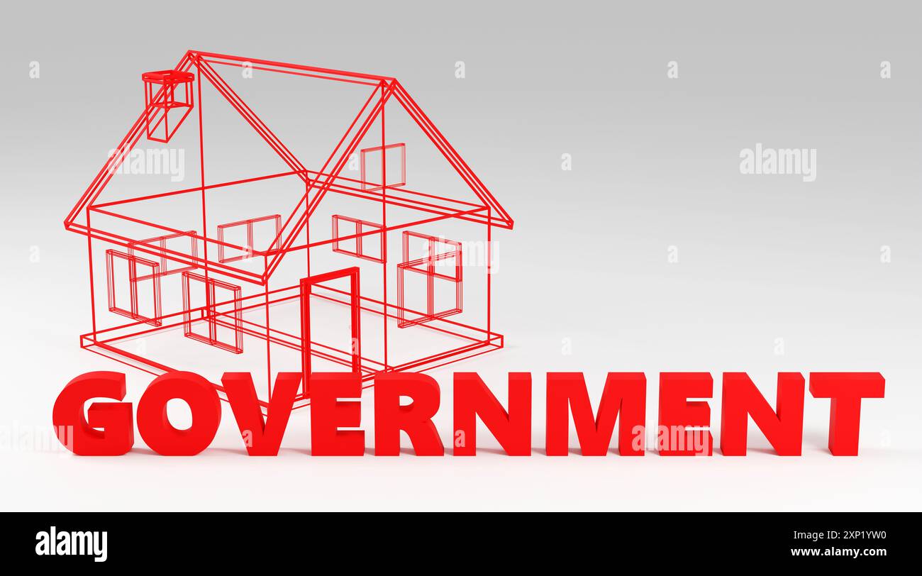3d render sign government red text and light background. Simple ...