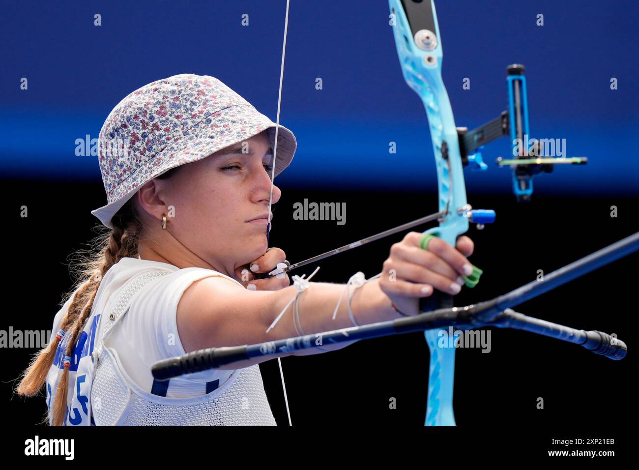 France's Lisa Barbelin shoots in the women's archery individual bronze ...