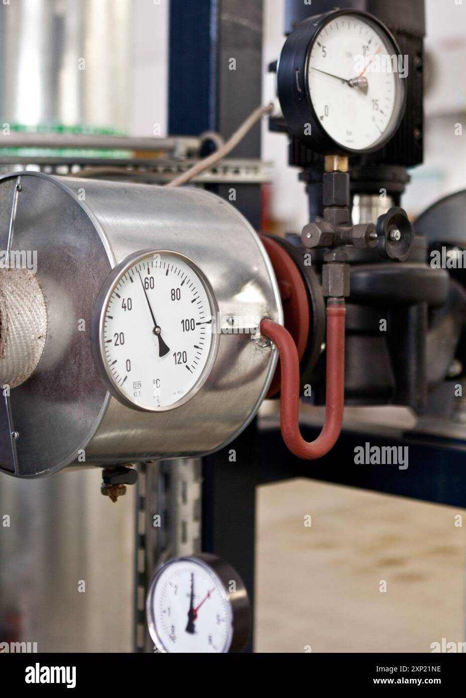 Detailed view of gauges and instruments used in a combined heat and ...