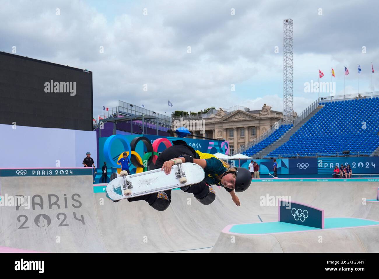 Australia's Ruby Trew performs during the women's skateboard park ...
