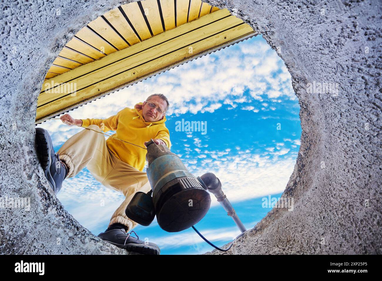 Submersible sump pump to be submerged in sump pit, homeowner puts ...