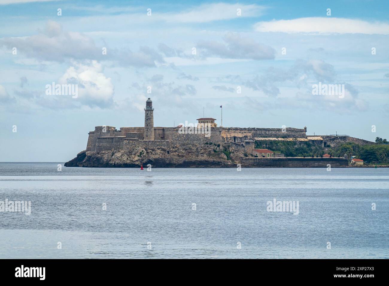 Landscape and water bay with lighthouse of Morro Castle (Castillo de ...