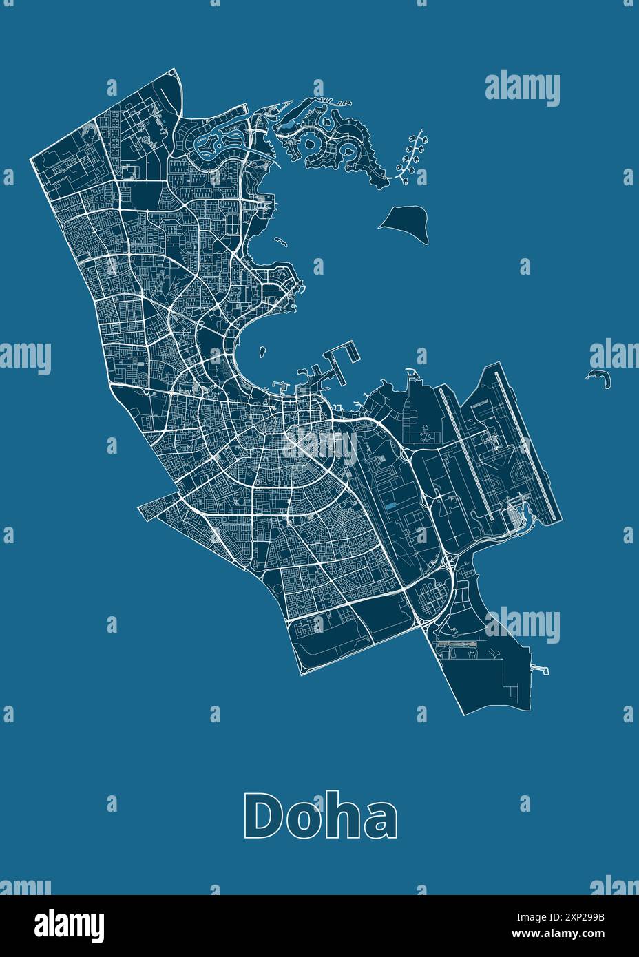Doha, Qatar artistic blueprint map poster Stock Vector Image & Art - Alamy