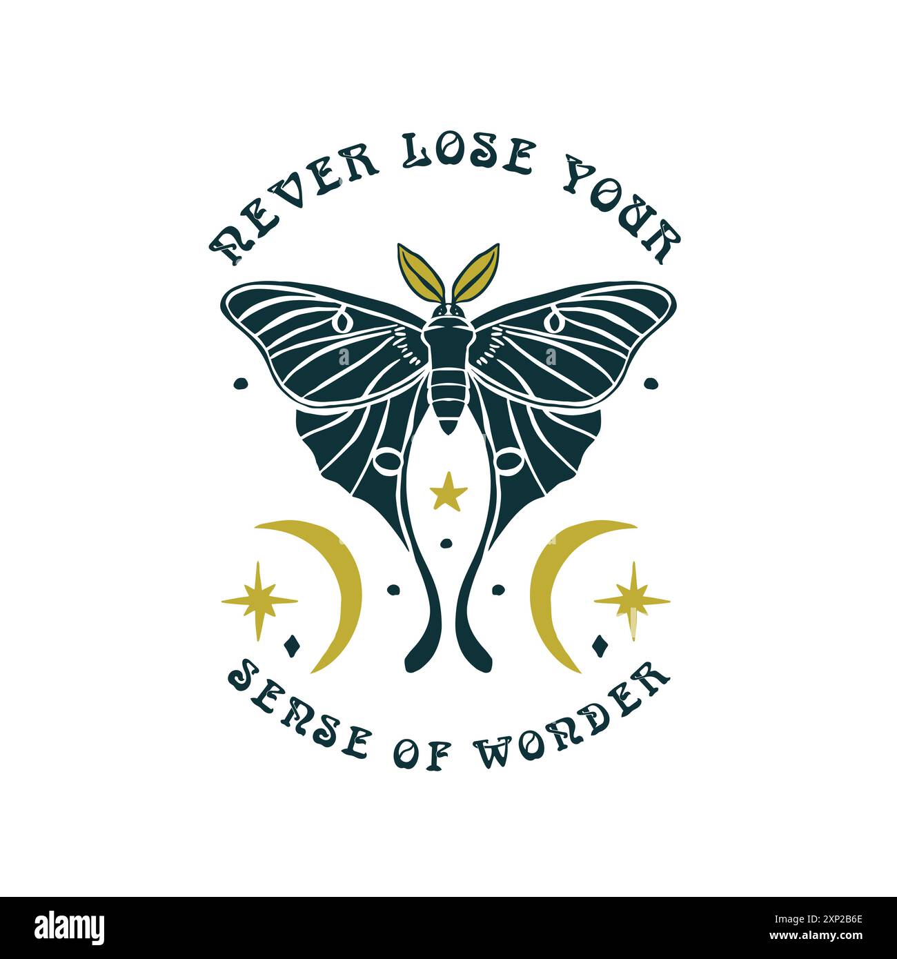 Luna moth hand drawn illustration with inspirational quote Never Lose ...