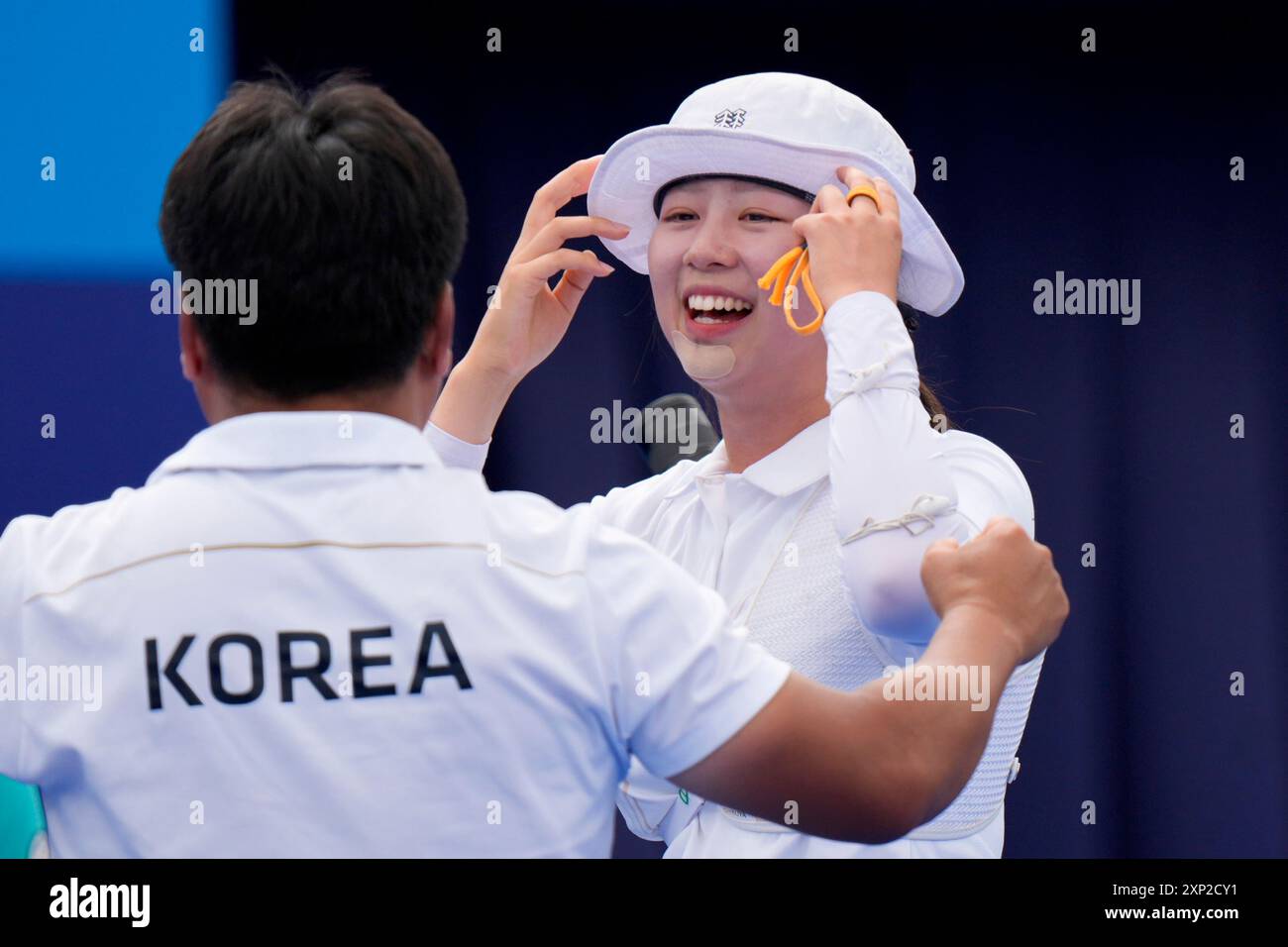 South Korea's Lim Si-hyeon, right, celebrates with her coach Yang ...