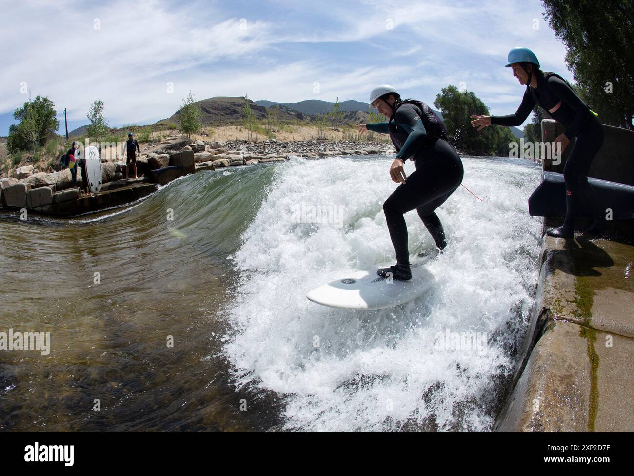 Salida, Colorado, USA. 1st Aug, 2024. Aug 1, 2024. A surfer gets a ...